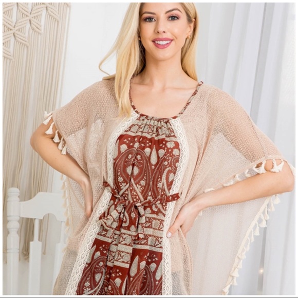 Butterfly Dsigns | Tops | Ryu Areve Boho Paisley Print Crochet Knit Top ...